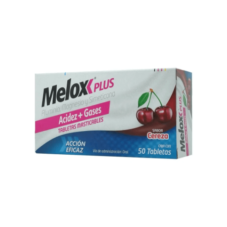 Melox Plus 50 Tabletas Masticables - Sabor Cereza. Acidez + Gases